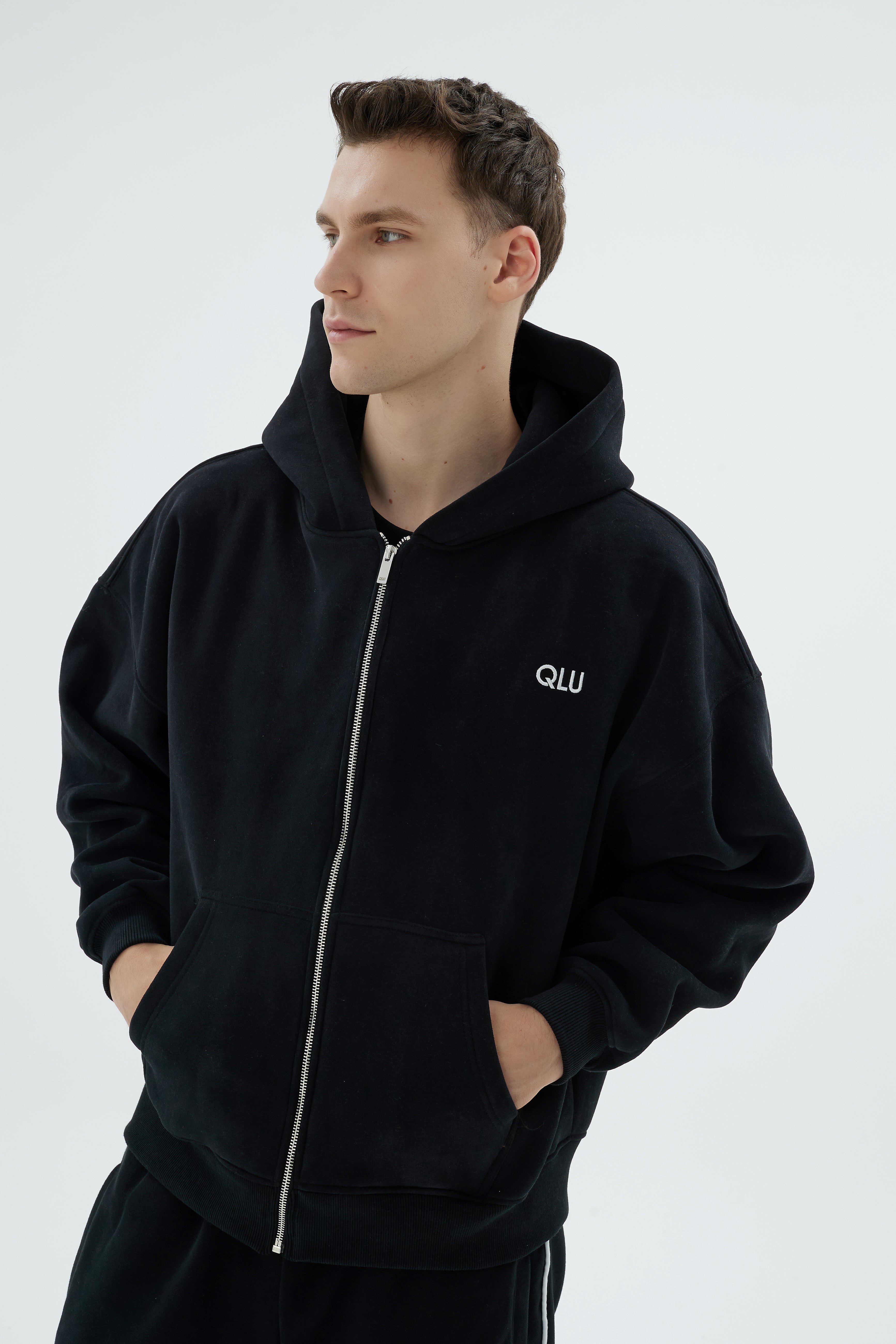 Rise Collection Erkek Zip Jacket – True Black | QLU